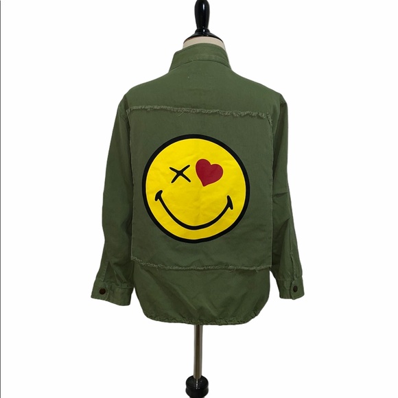 Zara | Jackets & Coats | Zara Army Green Smiley World Jacket | Poshmark